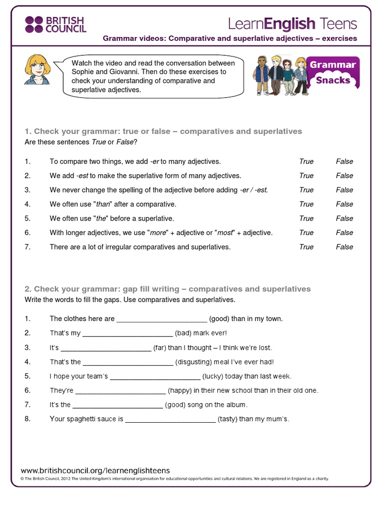 English Grammar Comparative And Superlative Exercises Pdf Comparatives