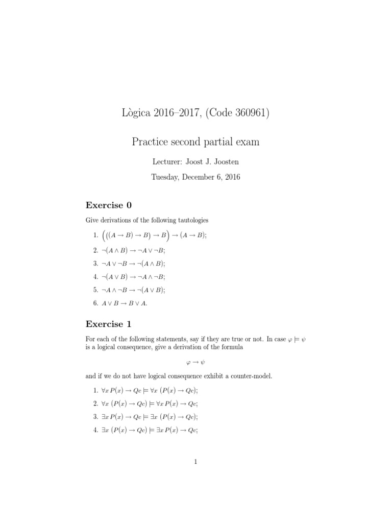 Logic Exam Exercises and Theorems | PDF | First Order Logic ...