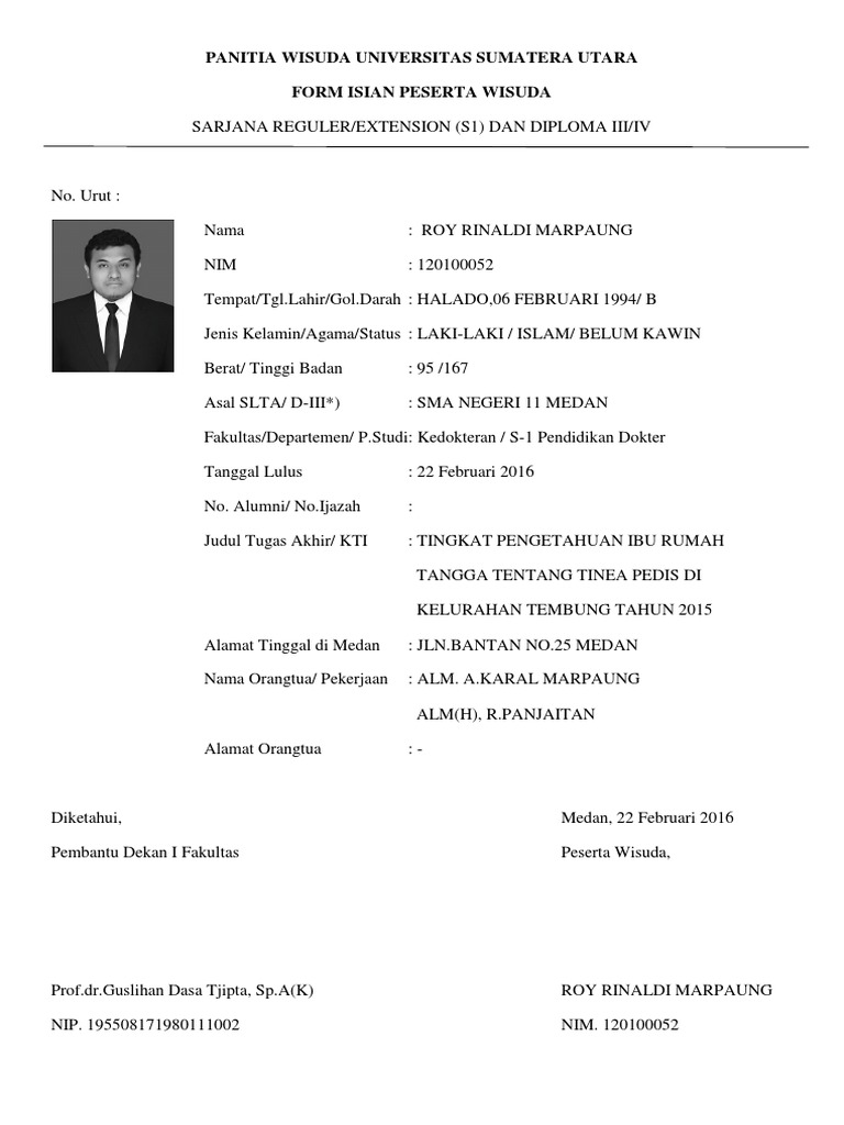 Form Wisuda Roy | PDF
