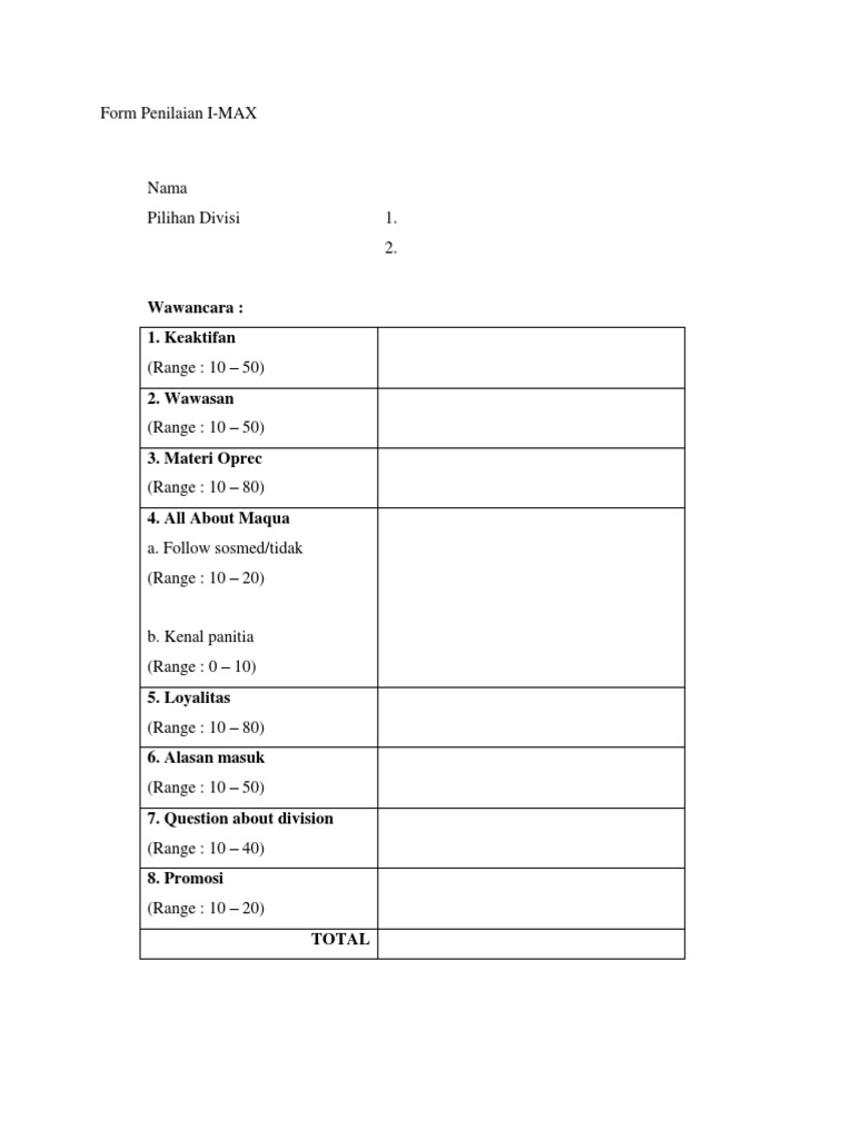 Form Penilaian Rekrutmen I-MAX | PDF