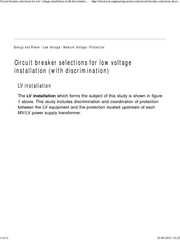 Circuit Breaker Selections For Low Voltage Installation (With ...