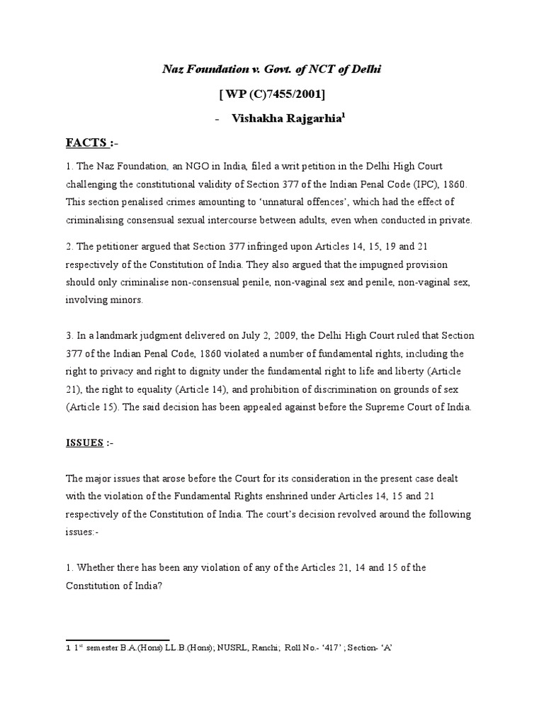 Naz Foundation v. Govt. of NCT of DELHI | PDF | Applied Ethics ...