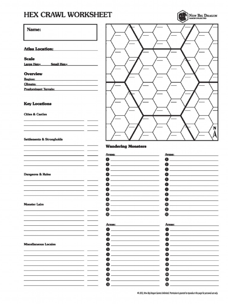 Hex Crawl Worksheet: Atlas Location | PDF | Dungeons & Dragons | Leisure