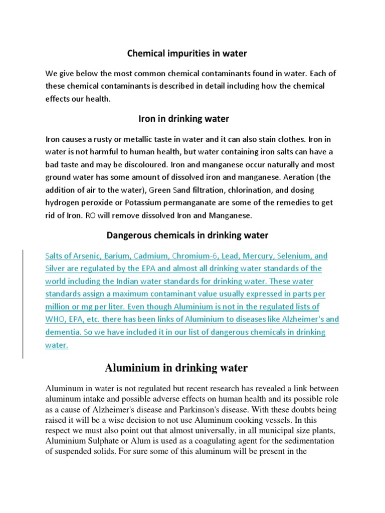 Chemical Impurities in Water | PDF | Nitrate | Fluoride