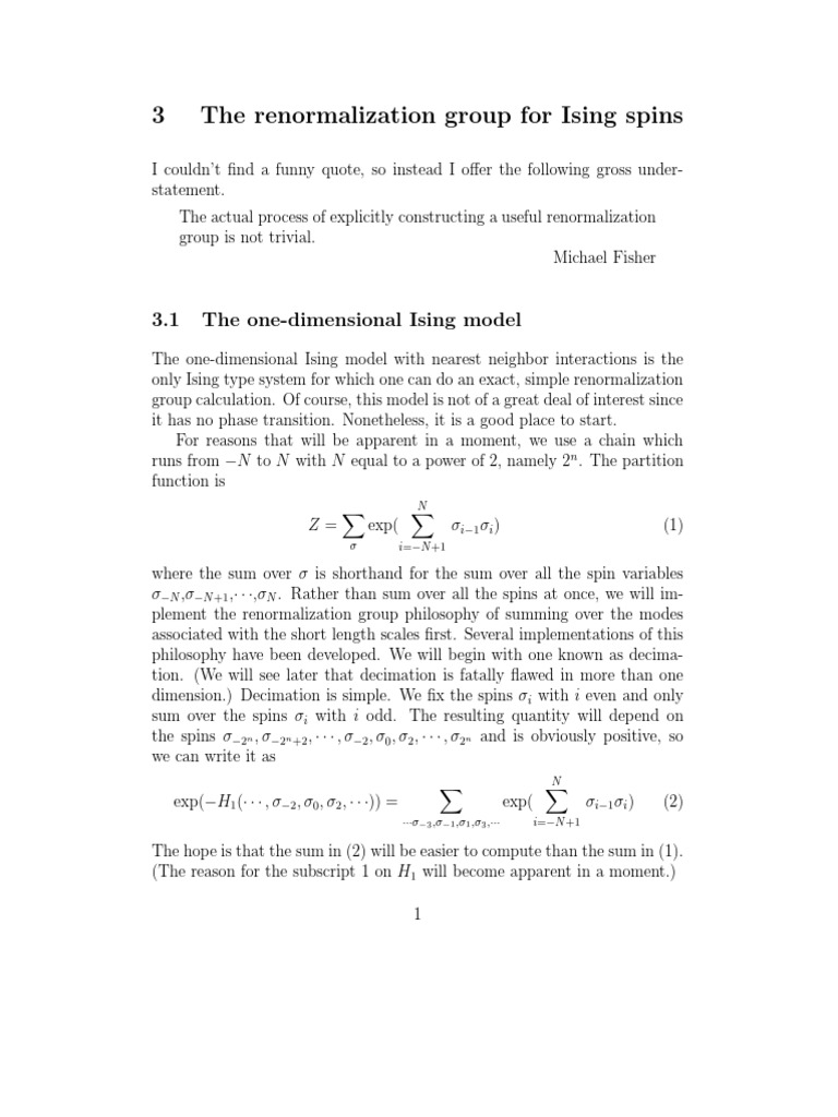 3 The Renormalization Group For Ising Spins | PDF | Spin (Physics) | Manifold
