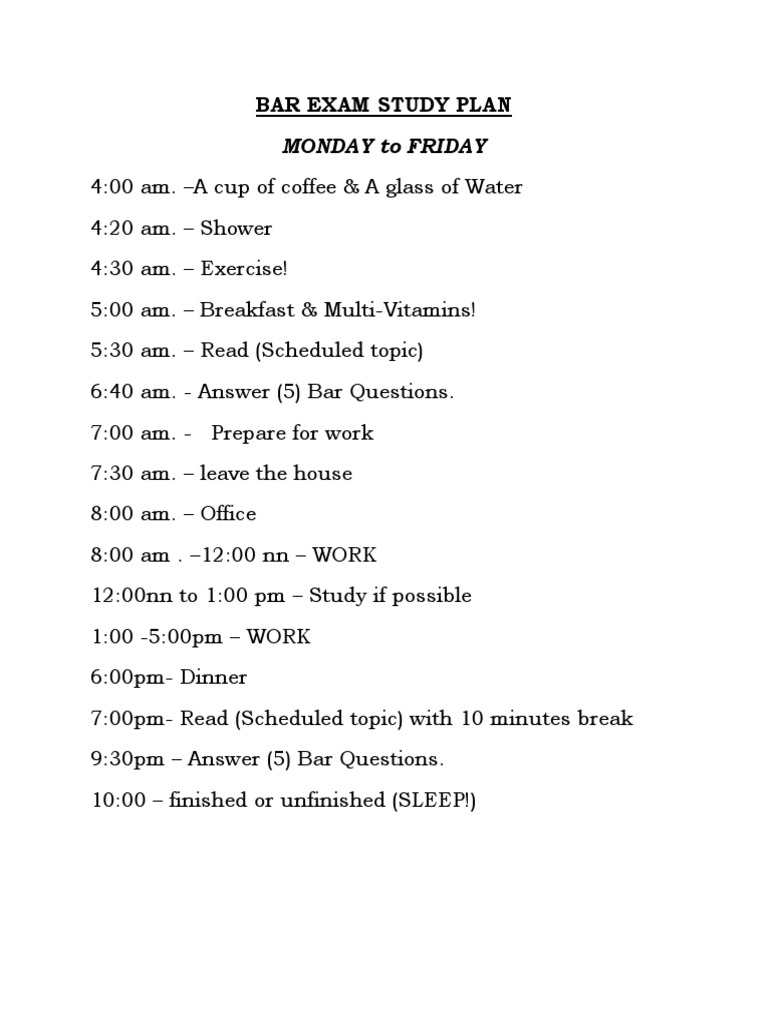 Bar Exam Study Plan: Monday To Friday | PDF