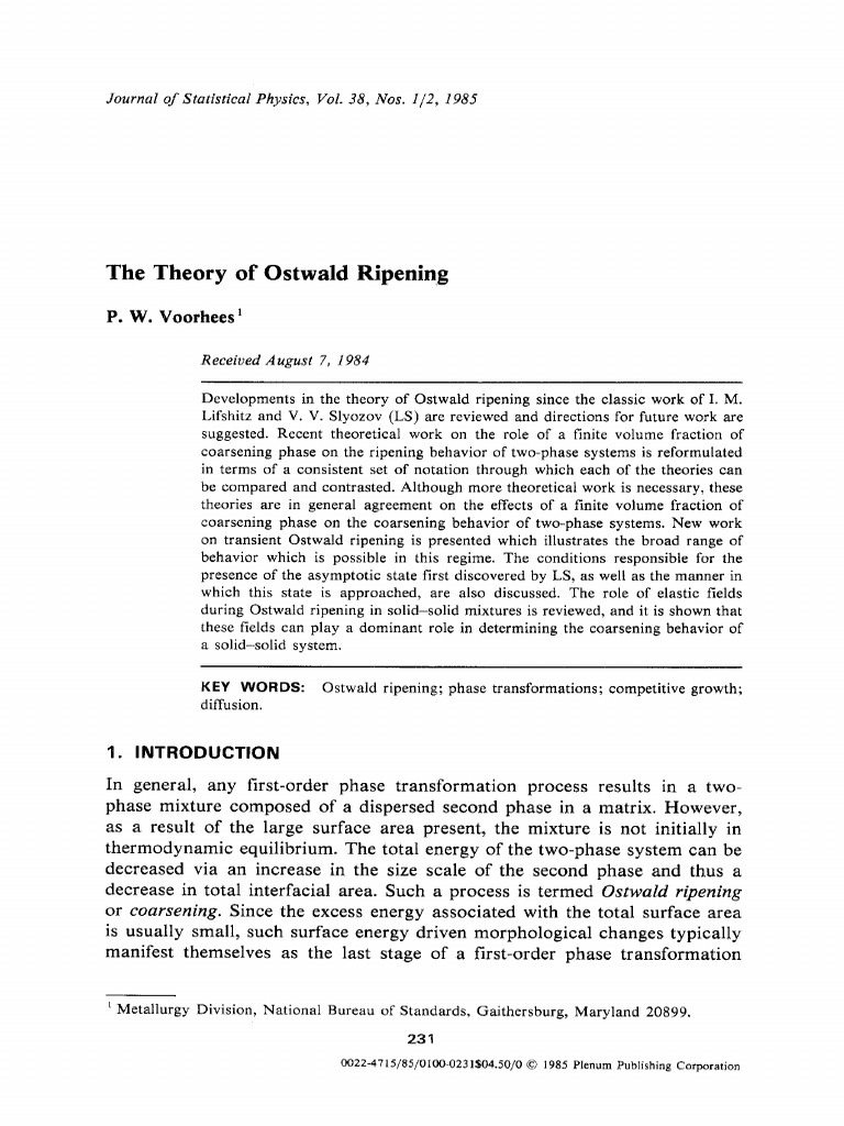 The Theory of Ostwald Rippening (Voorhess) | PDF | Precipitation ...