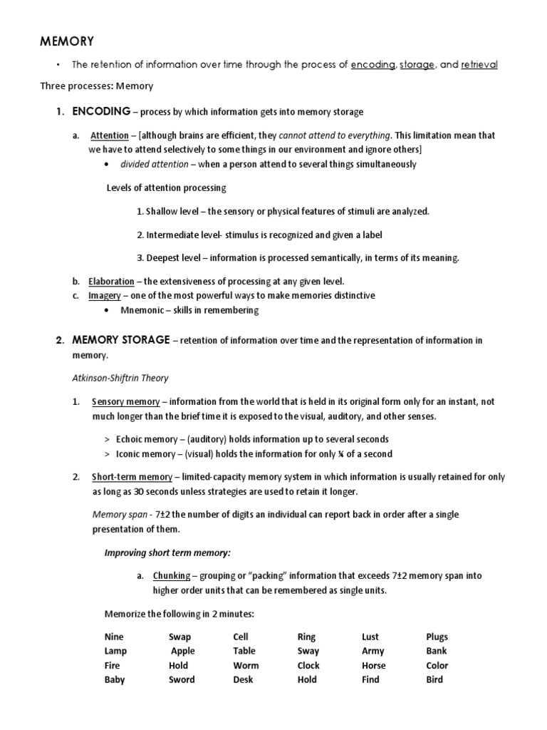 Memory | PDF | Recall (Memory) | Memory