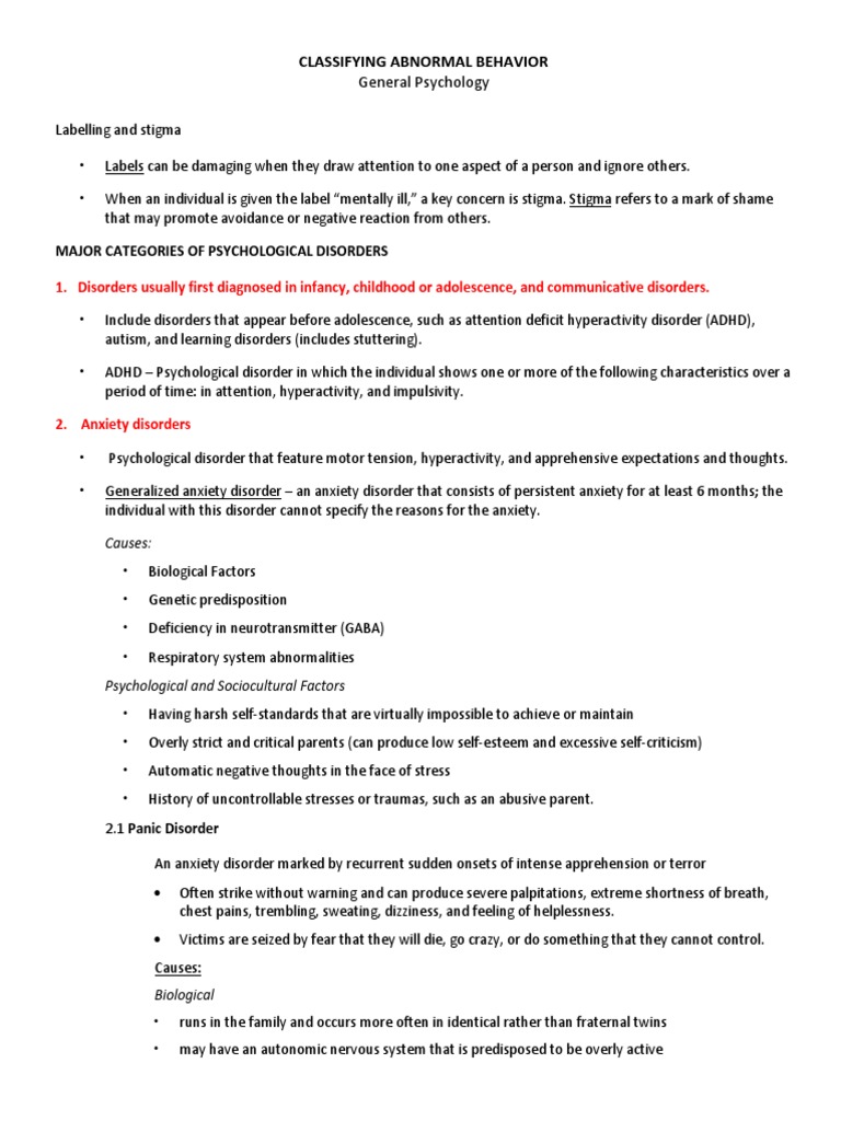 Classifying Abnormal Behavior | PDF | Phobia | Anxiety Disorder