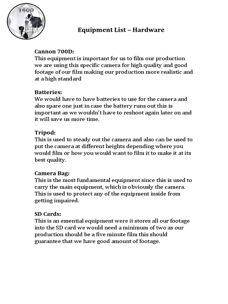 Equipment List - Hardware | PDF