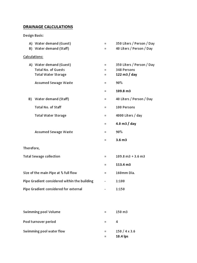 Drainage Calculations: 122 m3 / Day | PDF | Sewage | Litre