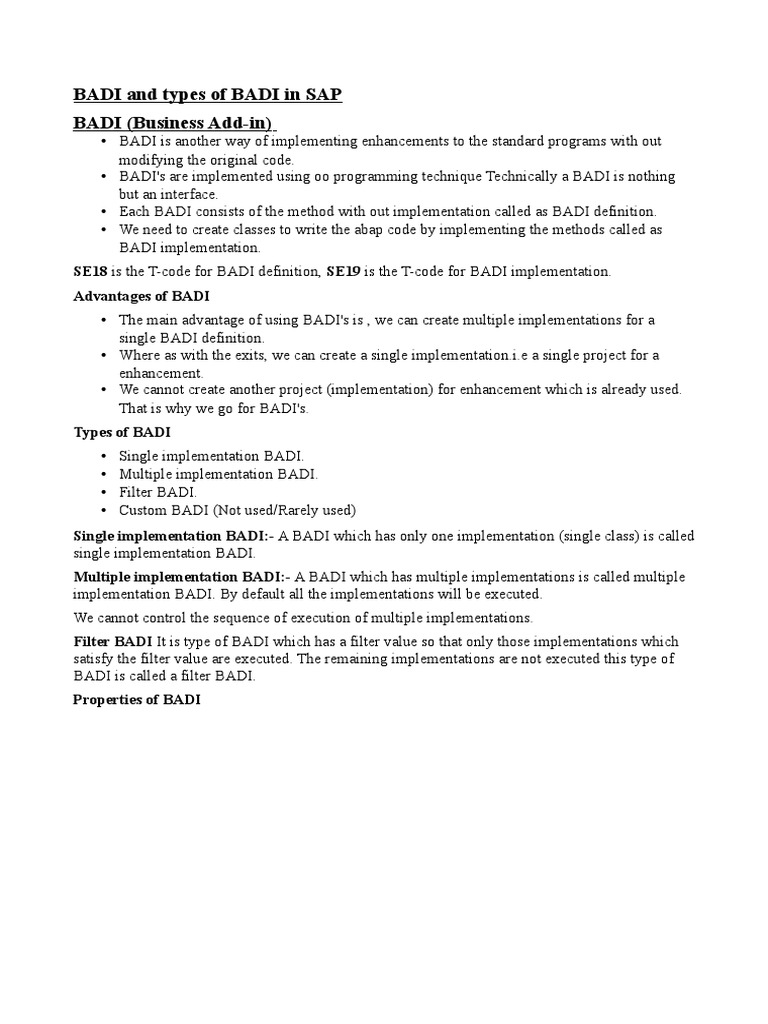 Badi And Types Of Badi In Sap Badi Business Add In Pdf Class Computer Programming 