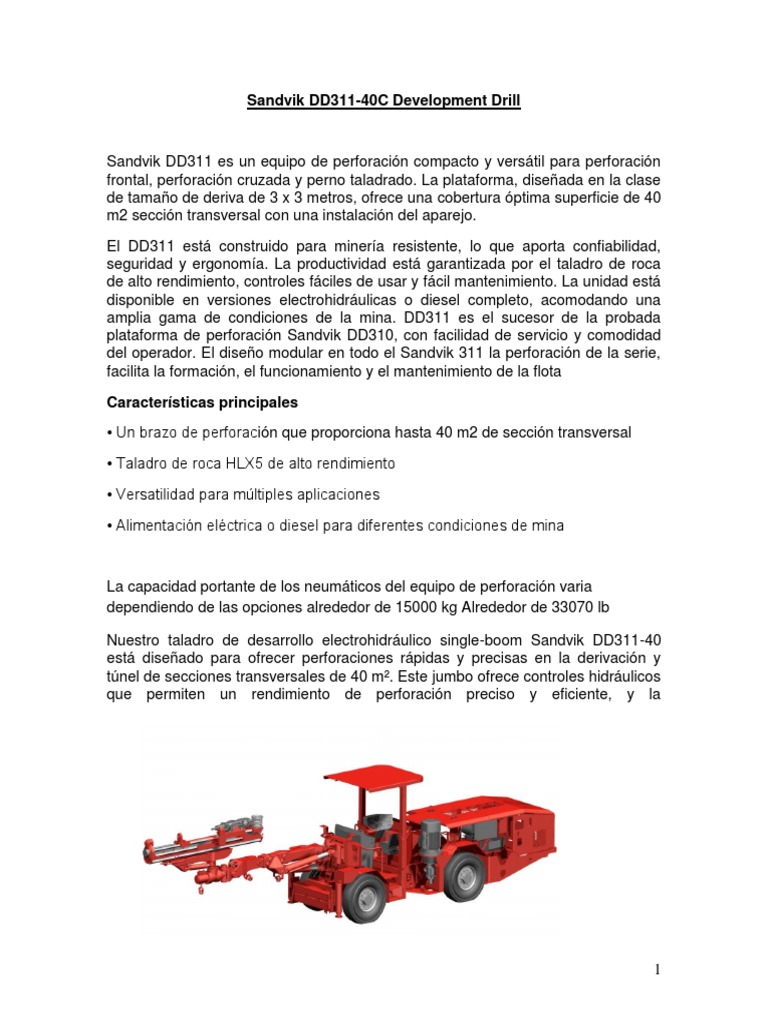 Jumbo Sandvik DD311: Características y Costos | PDF | Perforar | Bomba