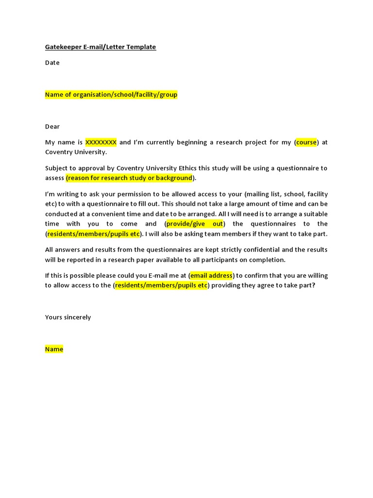 Template Gatekeeperletter | PDF