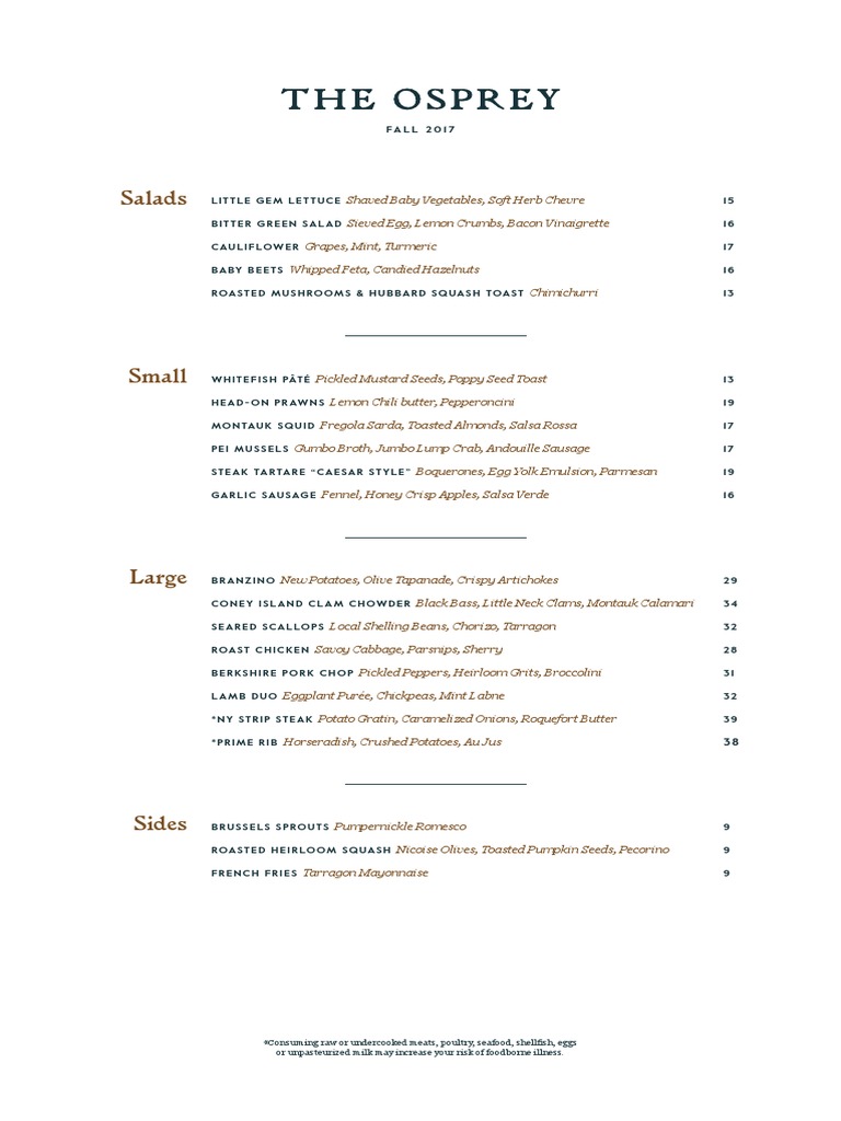 The Osprey Opening Dinner Menu | PDF