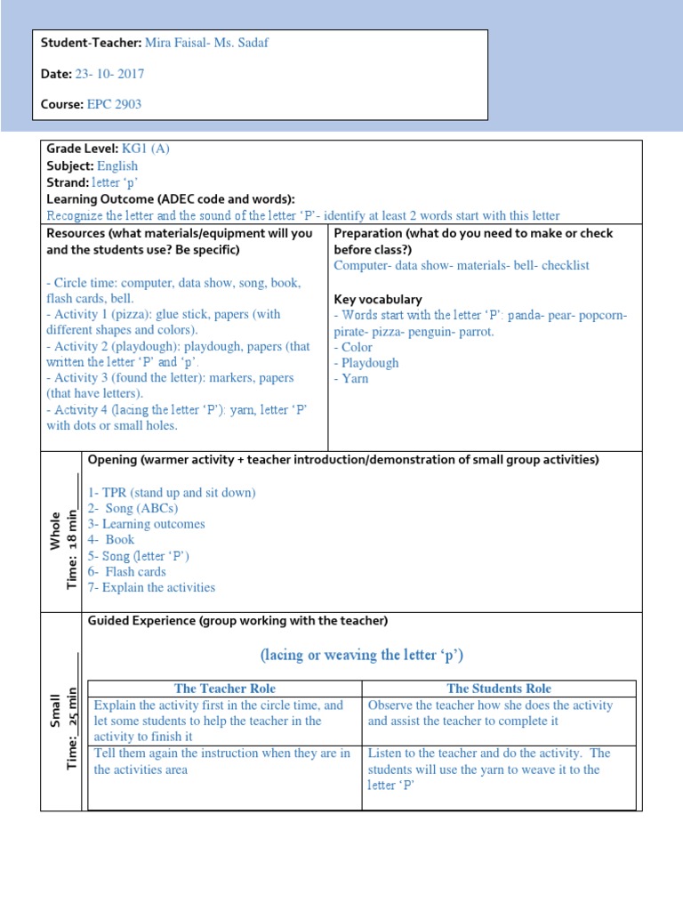 (Lacing or Weaving The Letter P') : The Teacher Role The Students Role ...