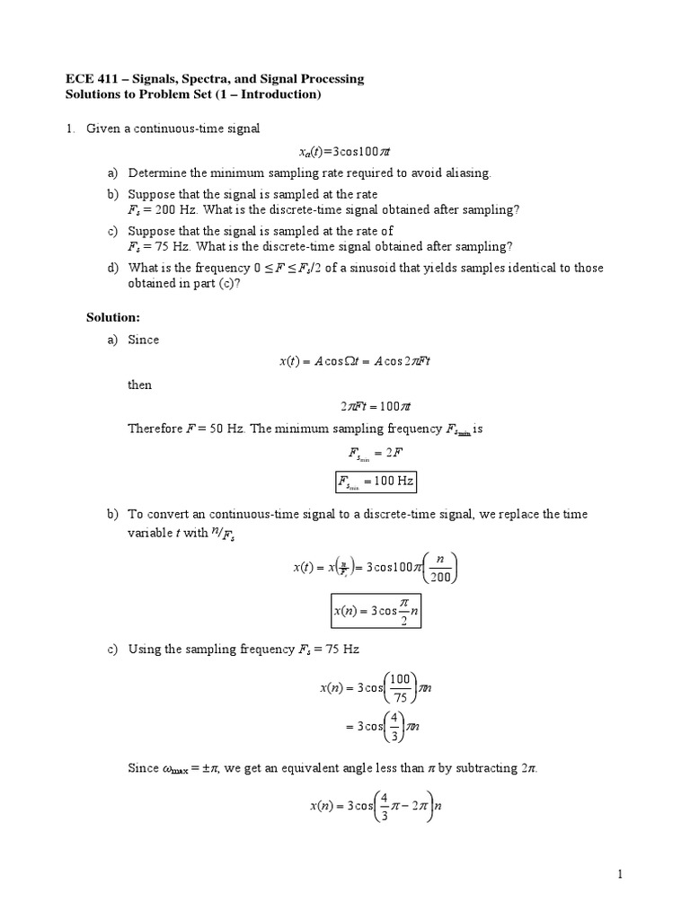 ECE411 - Problem Set 1 - Introduction | PDF | Signal To Noise Ratio ...