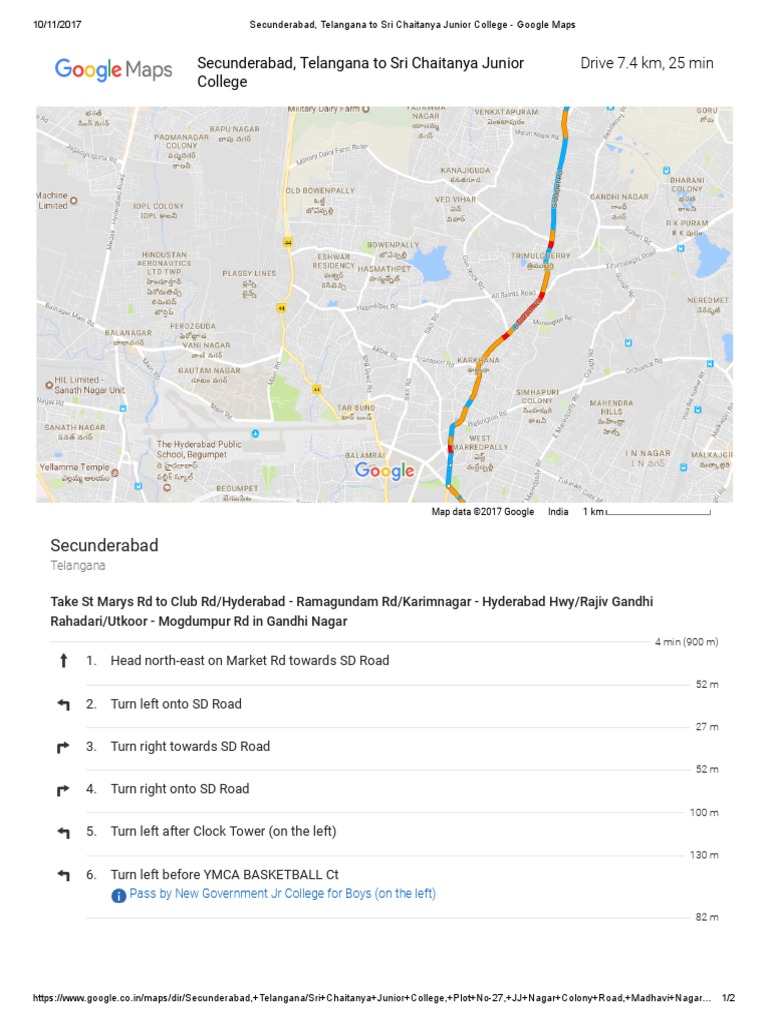 Secunderabad, Telangana To Sri Chaitanya Junior College - Google Maps | PDF
