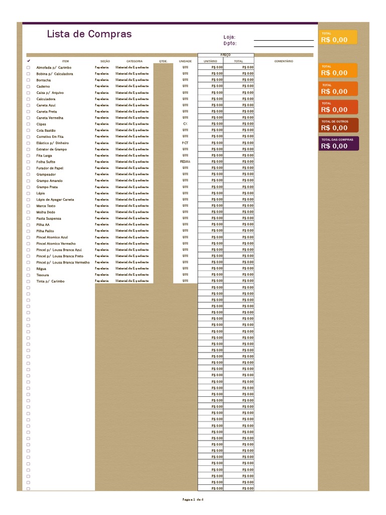 Lista de Compras - Materiais de Escritório