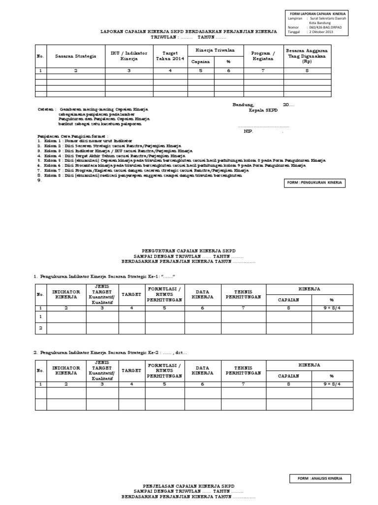 11 Form LAPORAN CAPAIAN KINERJA SKPD BERDASARKAN PERJANJIAN KINERJA | PDF