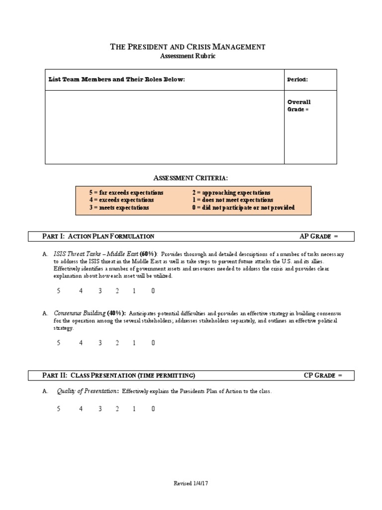 Crisis Management Simulation Rubric 2016 | PDF Crisis Management Simulation Rubric 2016 | PDF