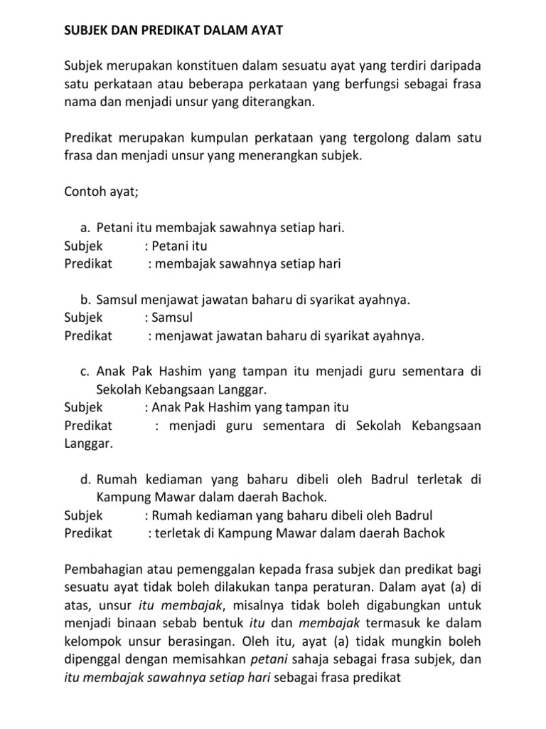 Subjek Dan Predikat Dalam Ayat | PDF