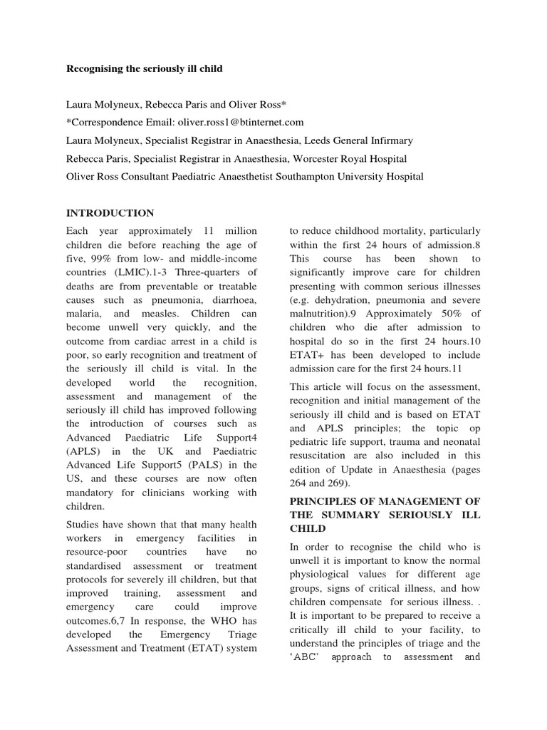 Recognising The Seriously Ill Child | PDF | Shock (Circulatory ...