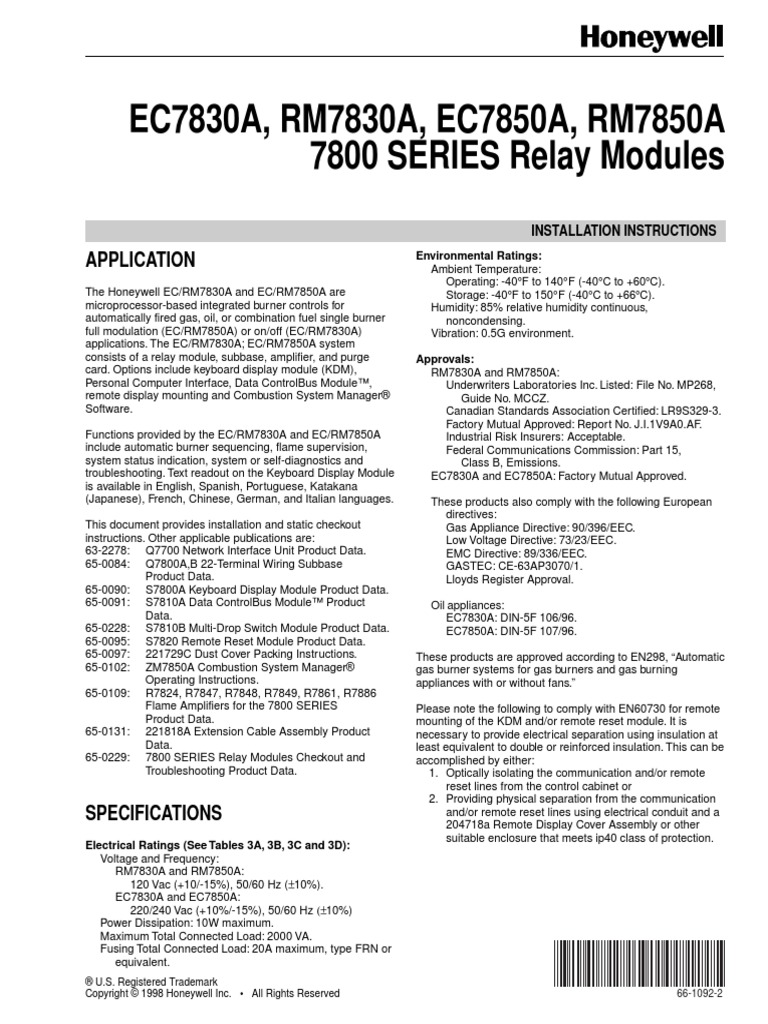 Programador Honeywell EC7850A1080 | PDF | Relay | Electrical Wiring