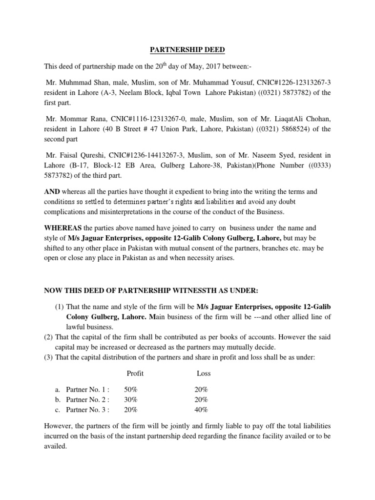 Project Partnership Deed | PDF | Partnership | Banks