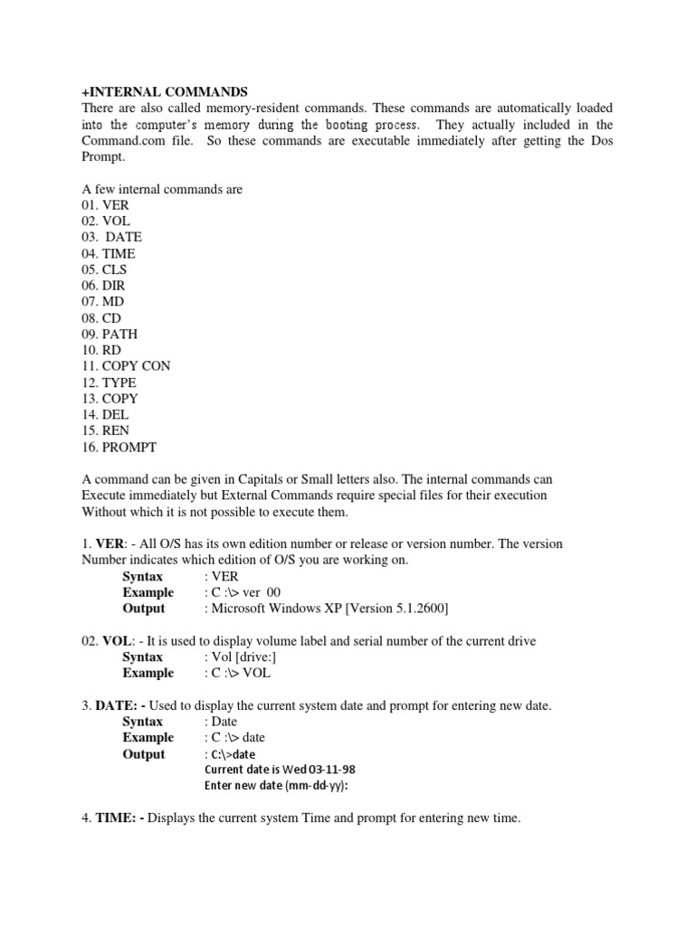 Dos Internal And External Commands Guide Pdf Filename Command Line Interface