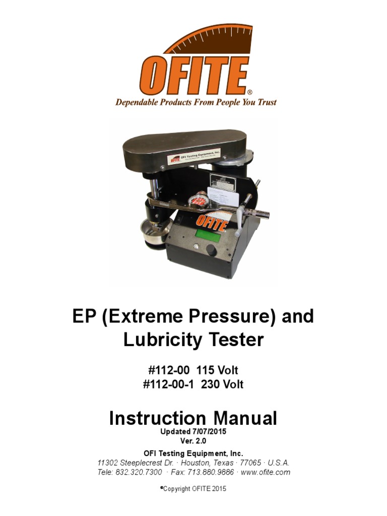 OFITE EP Lubricity Tester 112-00 | PDF | Friction | Torque