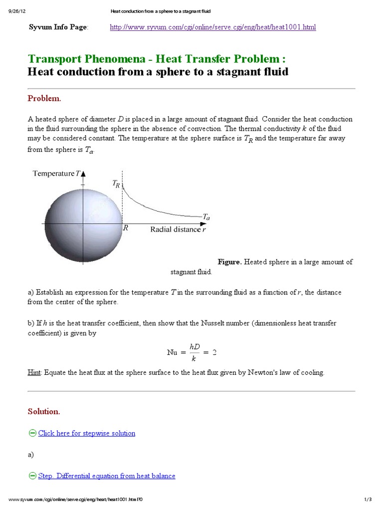 Heat Conduction From a Sphere to a Stagnant Fluid | Heat Transfer | Thermal Conduction