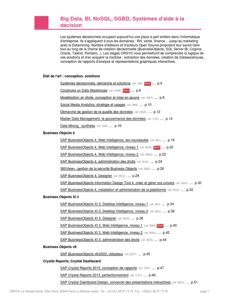 Orsys Big Data, Bi, Nosql, SGBD | PDF | Entrepôt de données | Big data
