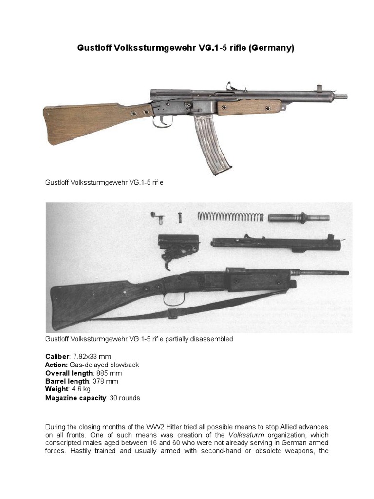 D585D Gustloff Volkssturmgewehr VG 1 5 Rifle Germany | PDF | Firearms | Projectile Weapons