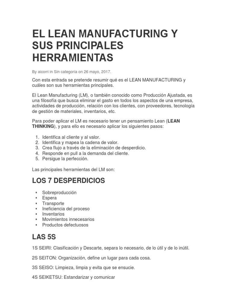 El Lean Manufacturing y Sus Principales Herramientas | PDF | Lean Manufacturing | Ciencia de ...