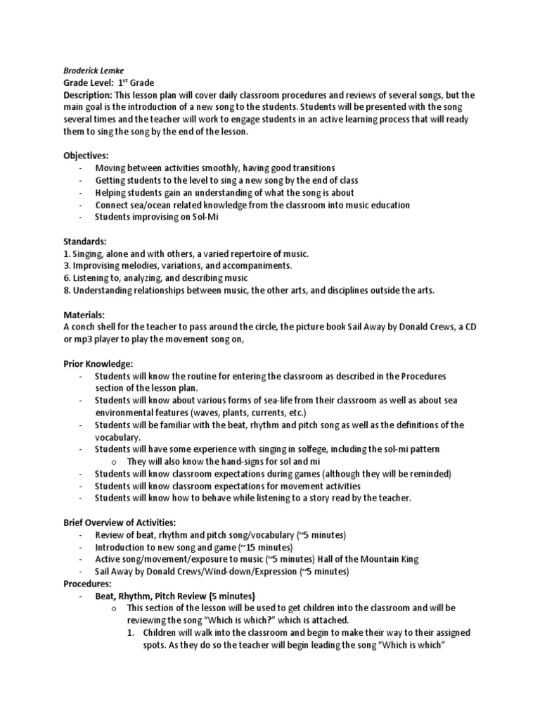 1st Grade - Seashell Song | PDF | Singing | Music Education