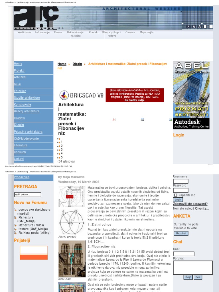 Arhitektura I Matematika-Zlatni Presek I Fibonicijev Niz | PDF