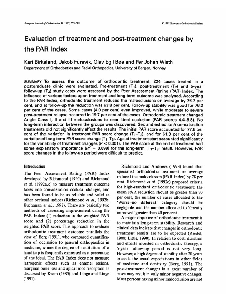 Evaluation of Treatment and Post-Treatment Changes The PAR Index | PDF ...