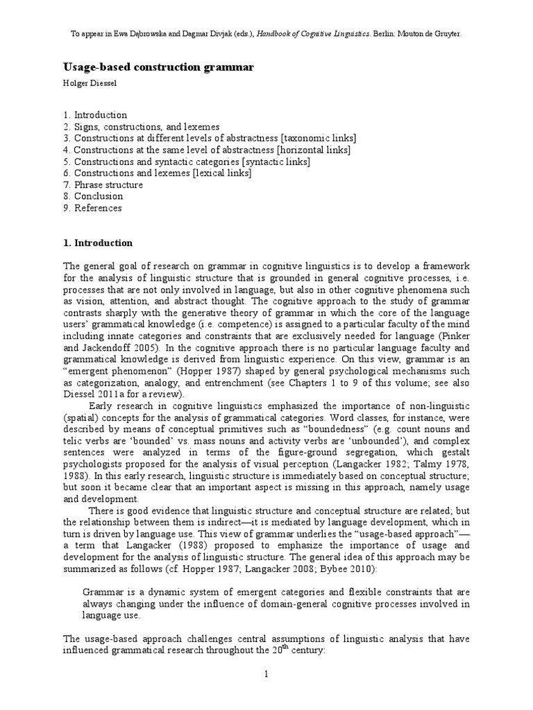 Usage-Based Construction Grammar PDF | PDF | Syntax | Subject (Grammar)