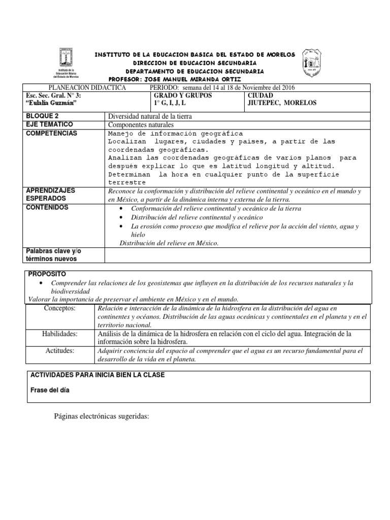 Plan de Geo Bloque 2 Tema 2 Relieve Cont. y Oceanico | PDF | Terreno | Tierra