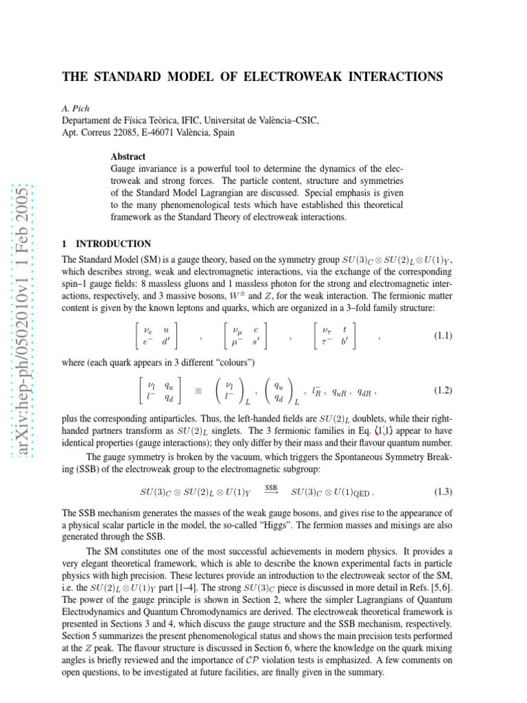 The Standard Model of Electroweak Interactions: A. Pich | PDF | Gauge ...