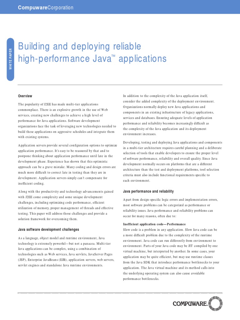 Building And Deploying Reliable High Performance Java Applications Pdf Java Programming