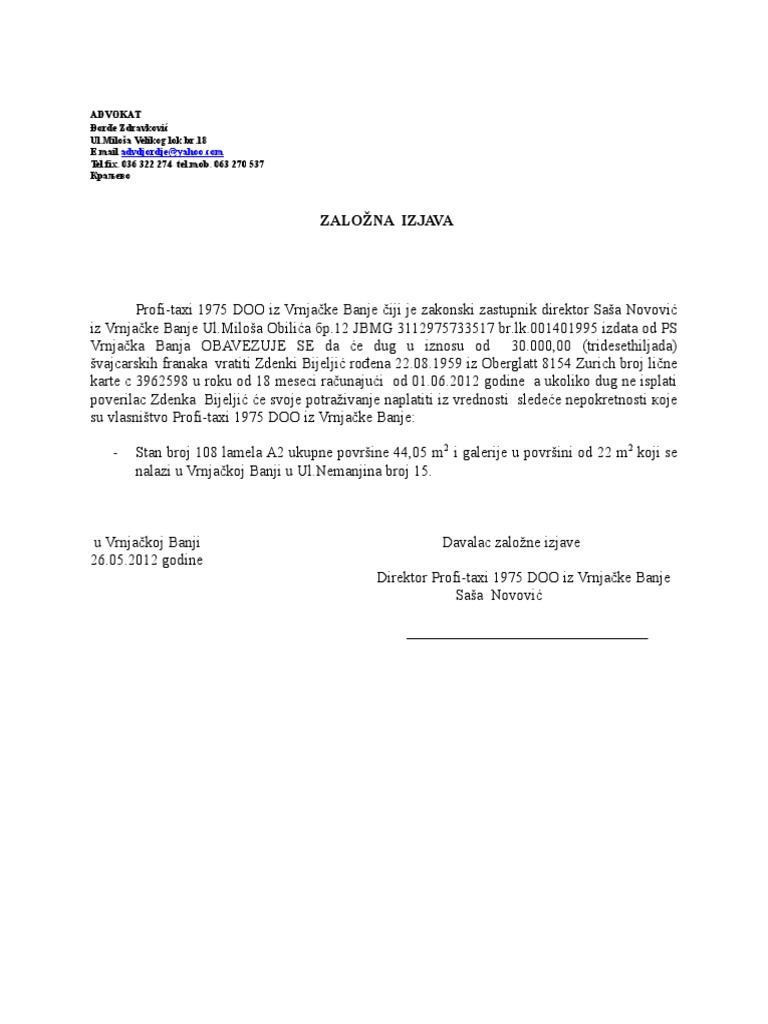 Zalozna Izjava | PDF
