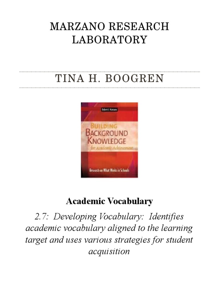 Handouts Vocab Marzano Academic Vocabulary | PDF | Vocabulary | Teachers
