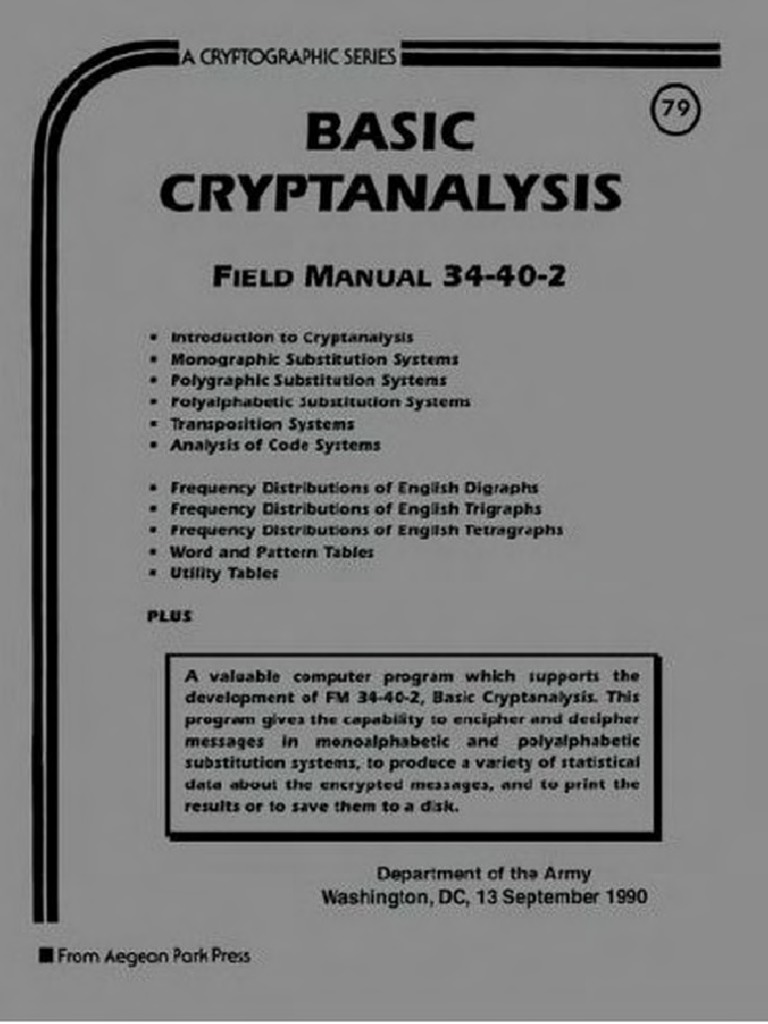 Basic Cryptanalysis, Field Man - Department of The Army Publica - 23252 PDF | PDF | Cipher ...