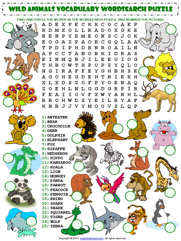Wild Animals Vocabulary Esl Wordsearch Puzzle Worksheet PDF | PDF ...