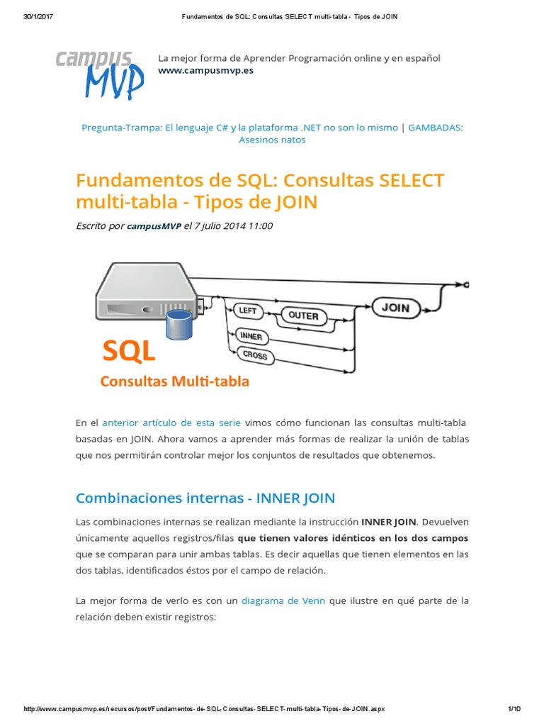 Fundamentos de SQL - Consultas SELECT Multi-Tabla - Tipos de JOIN | PDF ... Fundamentos de SQL - Consultas SELECT Multi-Tabla - Tipos de JOIN | PDF ...