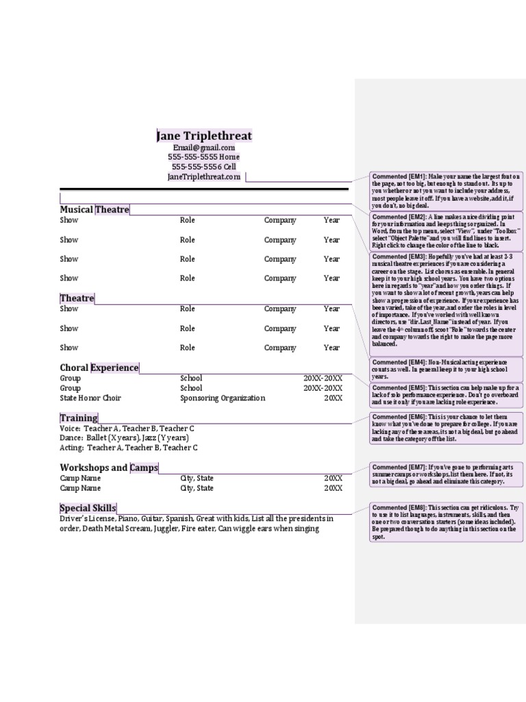 Jane Triplethreat Sample Resume1 Pdf Performing Arts Entertainment General 