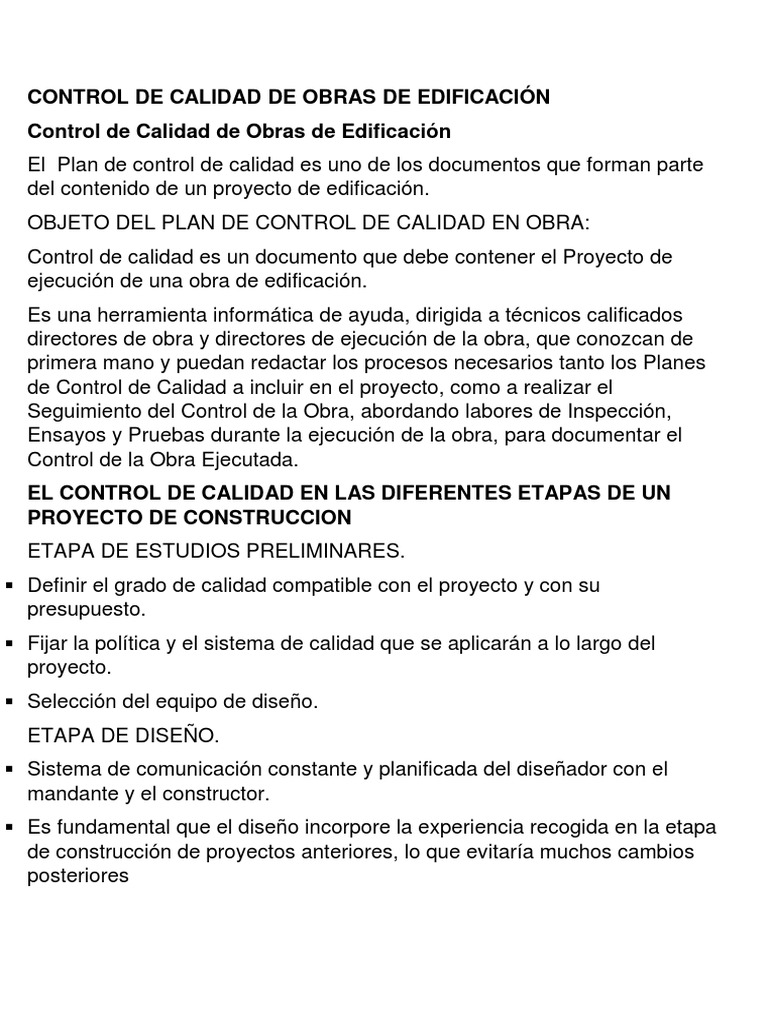 Control de Calidad de Obras de Edificación | PDF | Calidad (comercial) | Hormigón