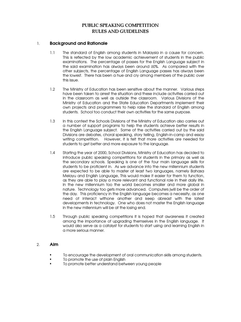 Public Speaking Competition - Rules and Guidelines | PDF | Audience ...